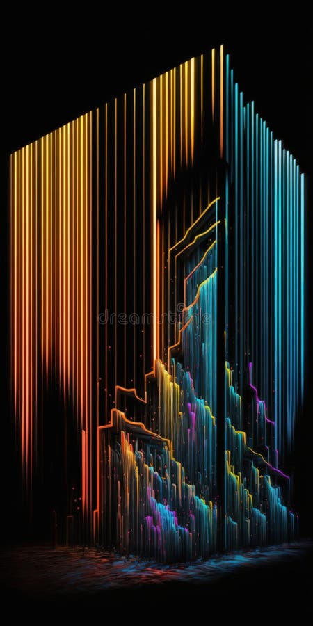 Digital Waterfall of Neon Lines in the Dark Digital Illustration Art ...