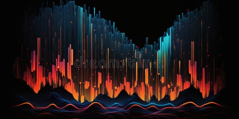 Digital Waterfall of Neon Lines in the Dark Digital Illustration Art ...