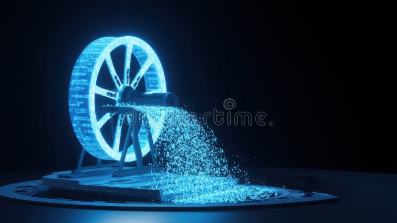 Digital Watermill with Binary Code Streams Flowing through Its Wheel ...
