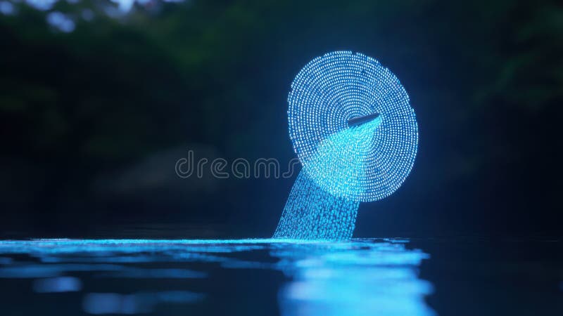 Digital Watermill with Binary Code Streams Flowing through Its Wheel ...