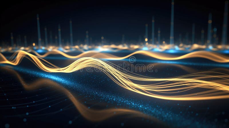 Digital Wave Background. Abstract Luminous Waves on a Dark Landscape ...