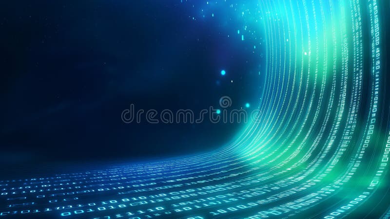 Digital Wave of Binary Code Flowing through a Dark Space with Glowing Accents Stock Illustration ...