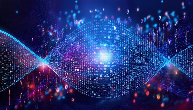 Digital Wave of Binary Code with Glowing Elements and Vibrant Colors ...