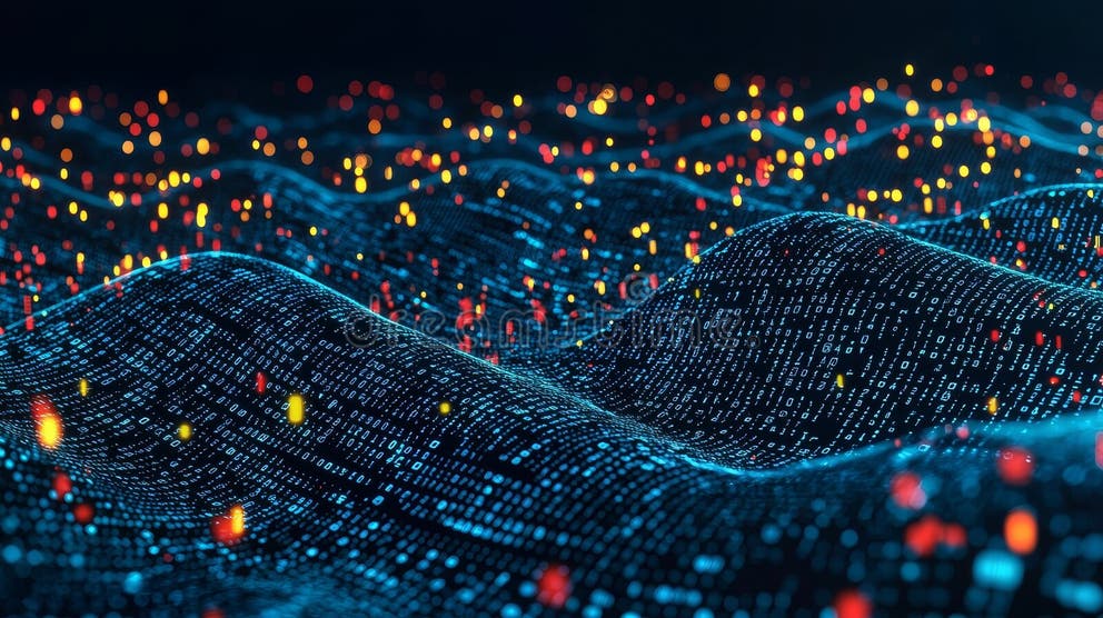 Digital Wave Binary Code Landscape, 3D Render, Data Visualization, Big ...