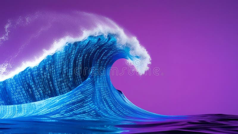 Digital Wave Crashing in Neon Colors, Symbolizing Technology and ...