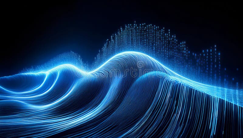 Digital Wave Crashing with Vibrant Blue Light, Creating Mesmerizing ...
