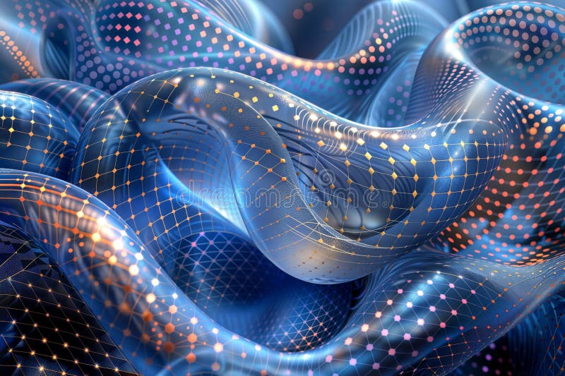 Digital Wave Dynamics: Flowing Blue Shapes with Illuminated Patterns ...
