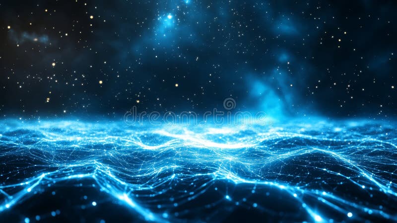 Digital Wave Network with Starry Sky Stock Illustration - Illustration ...