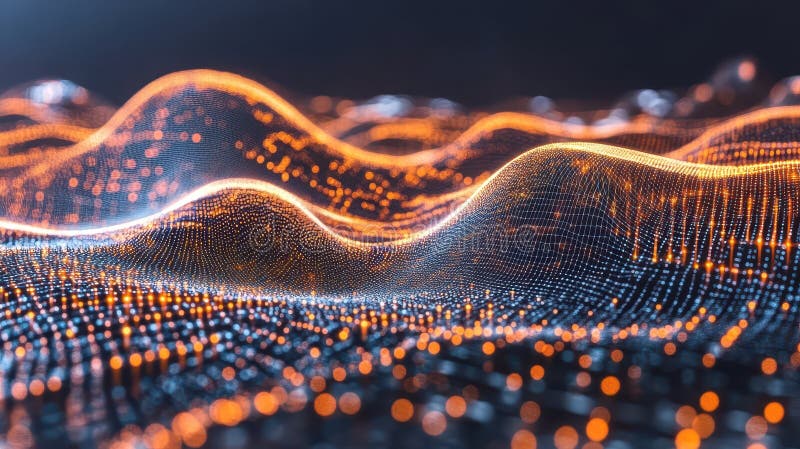 Digital Wave Orange Data Flow on Dark Background Stock Photo - Image of ...