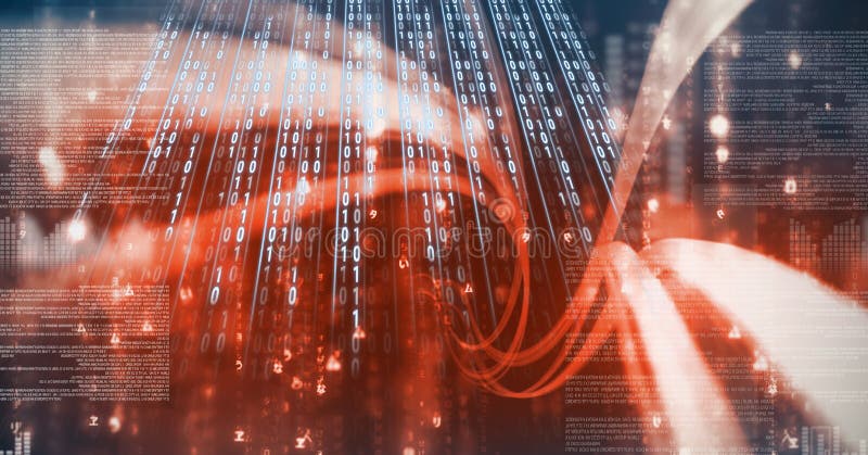 Digital Wave Over Binary Coding Data Processing on Orange Background Stock Illustration ...