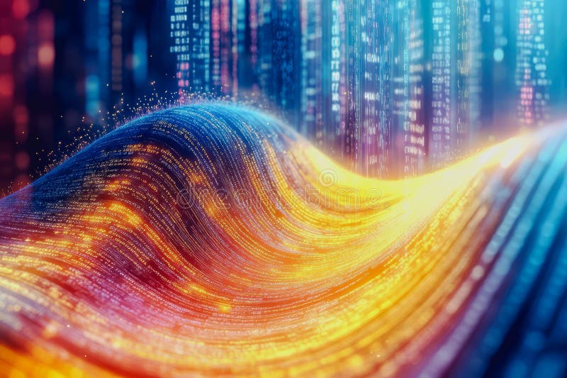 Digital Wave Pattern with Illuminated Streaming Code Stock Illustration ...