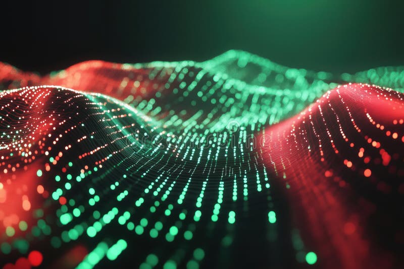 Digital Wave Visualization with Red and Green Lights, Abstract Data ...