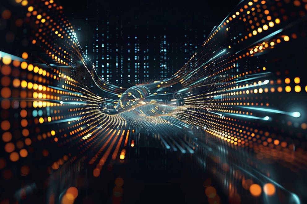 Digital Waves of Data Flowing through a Network Stock Illustration ...