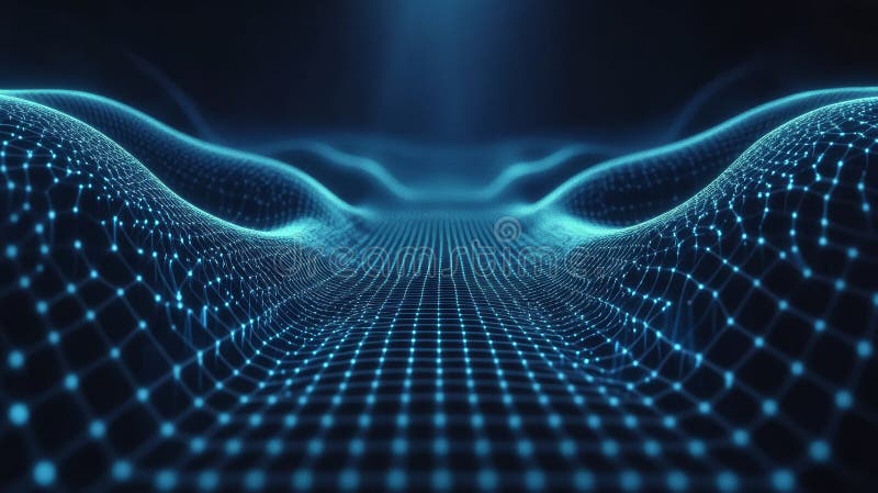 Digital Waves of Interconnected Neon Blue Nodes Forming a Dynamic ...