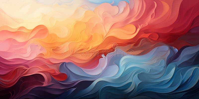 Digital Waves in Sunset Colors, Flowing Like Silk. AI Generation Stock ...