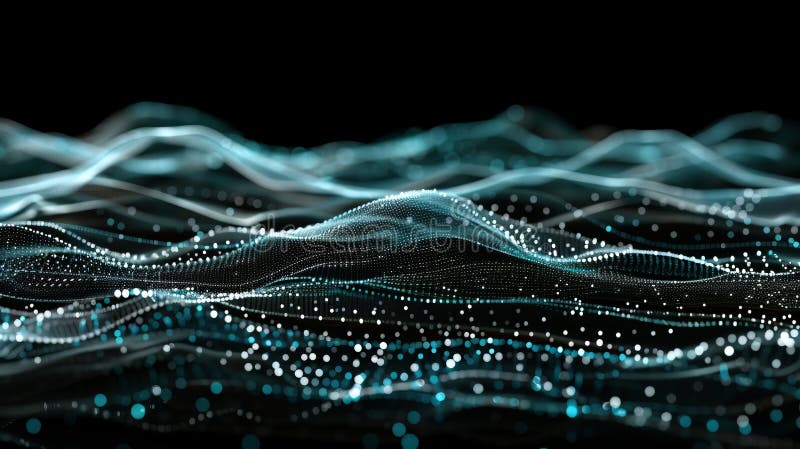 Digital Wavy Particle Background. Technology Data Visualization Concept. Abstract Flow Stock ...