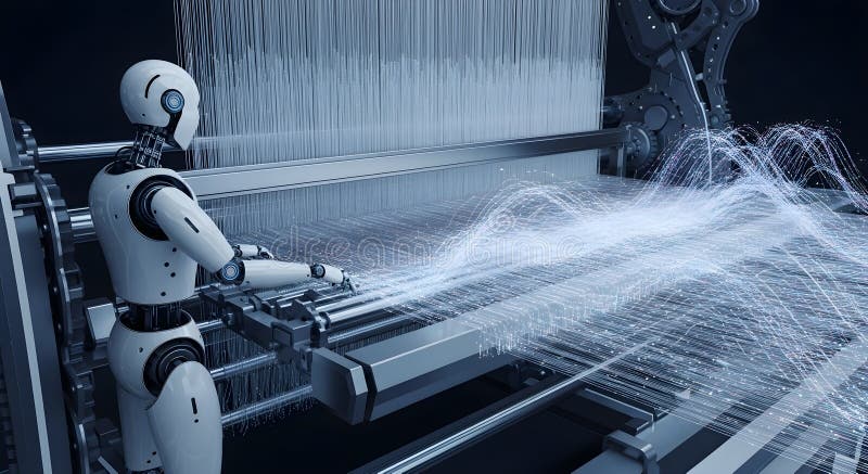A Digital Weaver Robot Operating a Futuristic Loom To Create Fabric ...