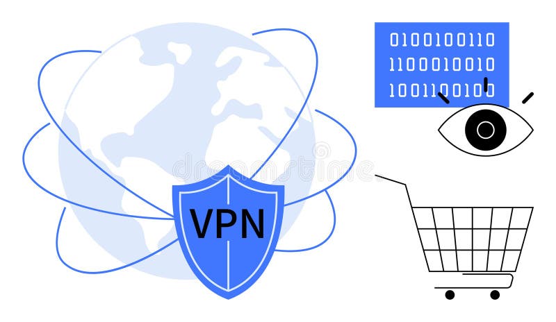 Digital Web Security with VPN Icon Shield and Internet Safety Elements ...
