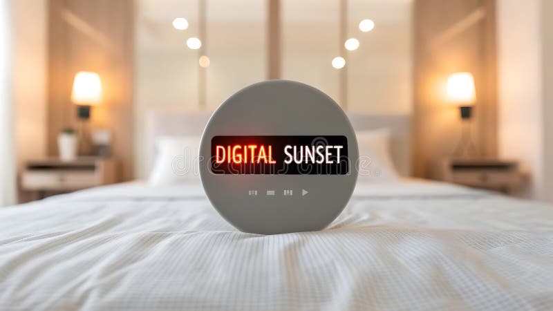 Digital Wellness Digital Clock Displaying Digital Sunset on Cozy Bed ...