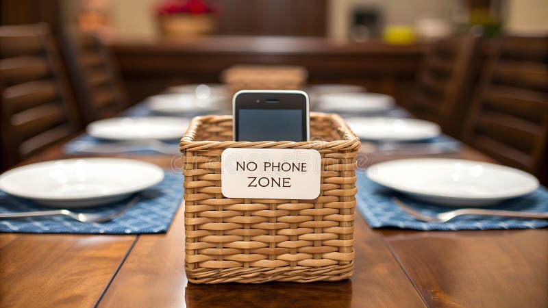 Digital Wellness Smartphone Rests in Basket Labeled No Phone Zone on ...
