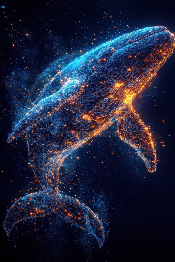 Digital Whale in Glowing Wireframe Art with Data-inspired Visual ...