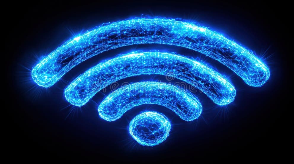 Digital Wifi Icon Dissolving into Network Particles, Symbolizing Global ...
