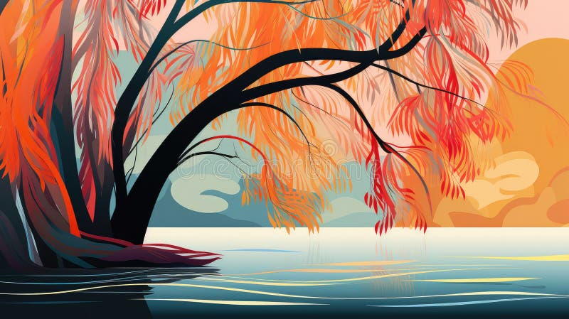 Digital Willow Tree Illustration Stock Illustration - Illustration of ...