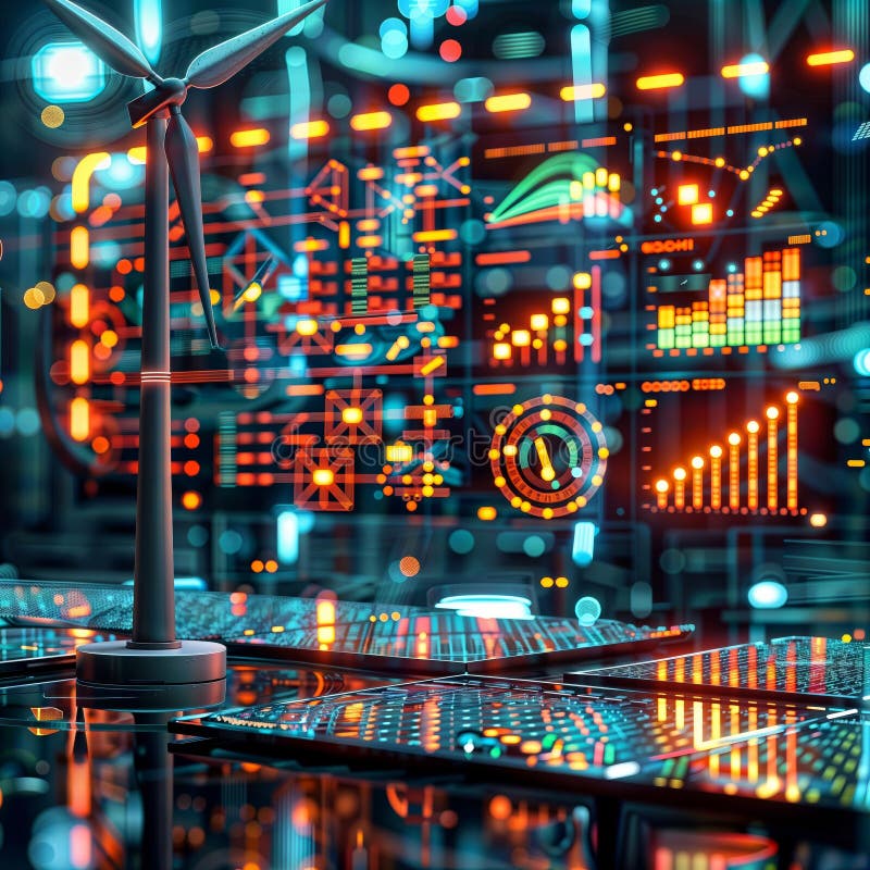 Digital Wind Turbine with Data Visualizations, Generative Ai Stock ...