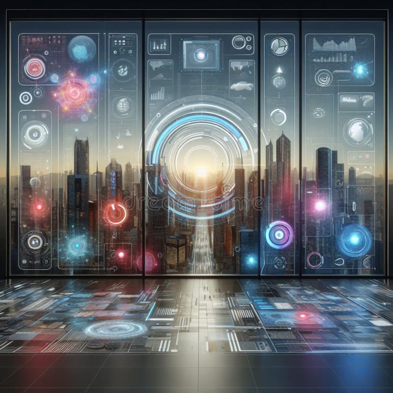 Digital Window Design with Ai Graphic in Future Stock Illustration ...