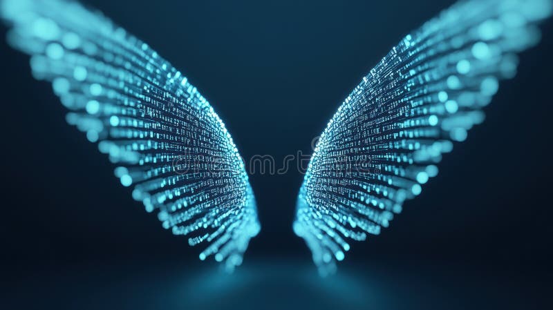 Digital Wings Made of Glowing Binary Code Symbolize Technology and ...