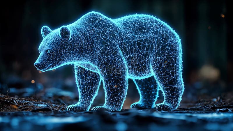 Digital Wireframe Bear in Forest, Futuristic Concept Stock Video ...