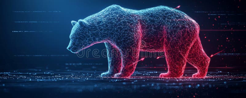 Digital Wireframe Bear Illustration with Futuristic Neon Colors Stock ...