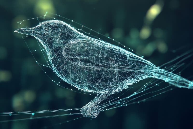Digital Wireframe Bird Illustration with Futuristic Design and Abstract ...
