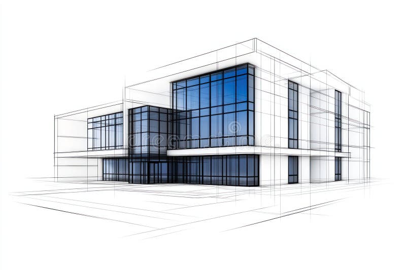 Digital Wireframe Building Sketch for Project Visualization Stock ...