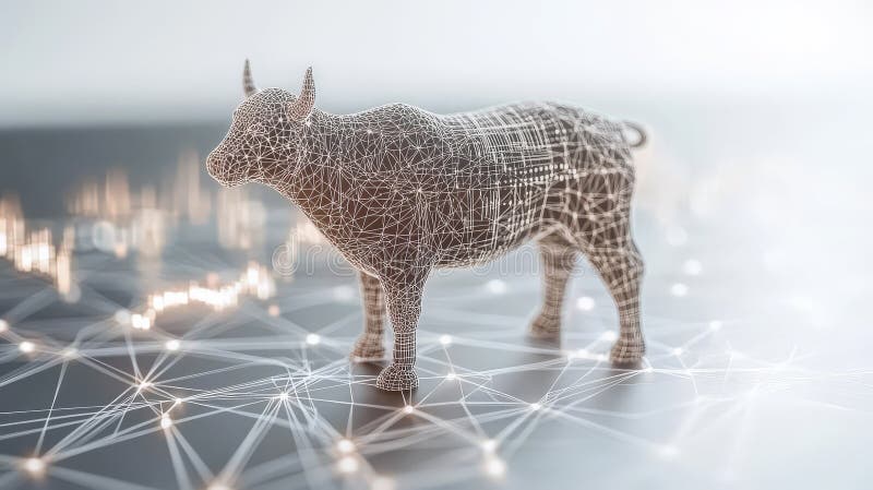 Digital Wireframe Bull on Abstract Financial Background Symbolizing AI ...