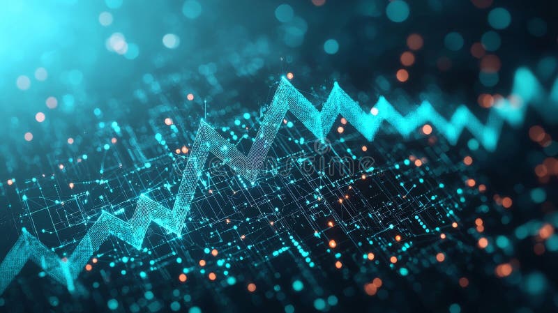 Digital Wireframe Chart with Upward Trend in Blue and Orange Lights ...