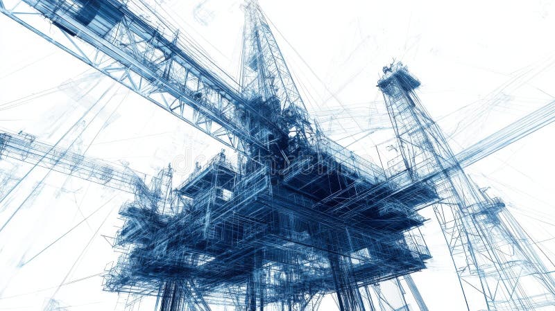 Digital Wireframe Close-up of Offshore Oil Rig Structure Stock Photo ...