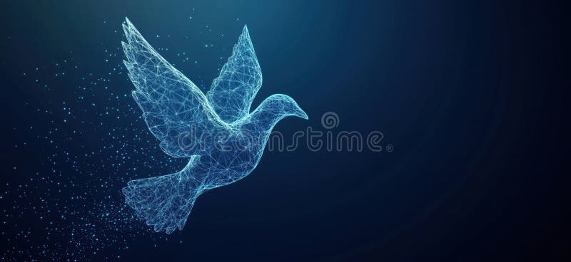 Digital Wireframe Dove Soaring through Space, Representing Freedom ...