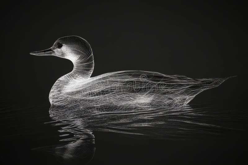 Digital Wireframe of a Duck on Water with Reflective Surface in a ...