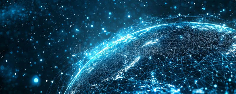 Digital Wireframe Earth with Glowing Connections and Dots in Space ...