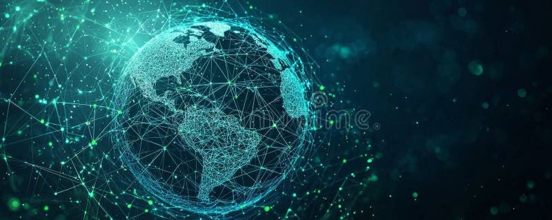 Digital Wireframe Globe with Interconnected Network on a Dark ...