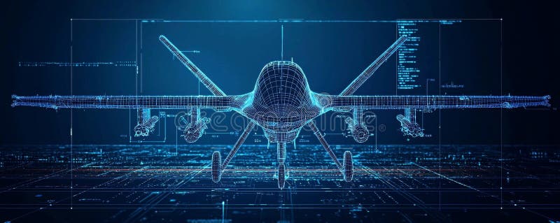 Digital Wireframe Illustration of an Advanced Drone in a Futuristic ...