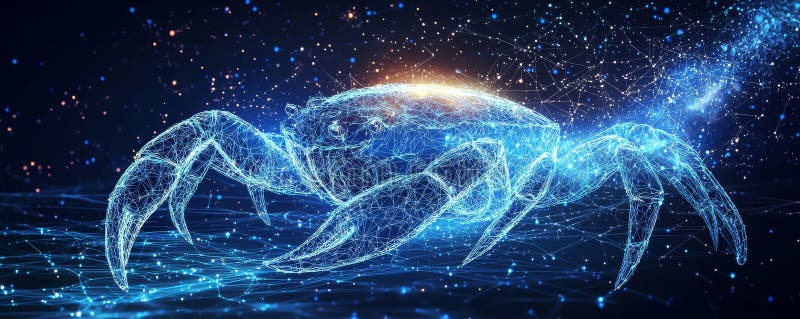 Digital Wireframe Illustration of a Crab with a Futuristic Glowing ...