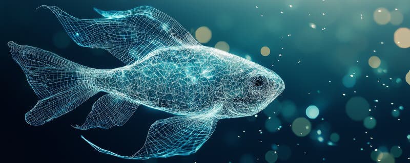 Digital Wireframe Illustration of a Fish Swimming in a Serene ...