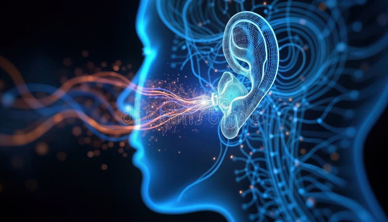 Digital Wireframe Illustration of Human Ear Anatomy. Complex Network ...