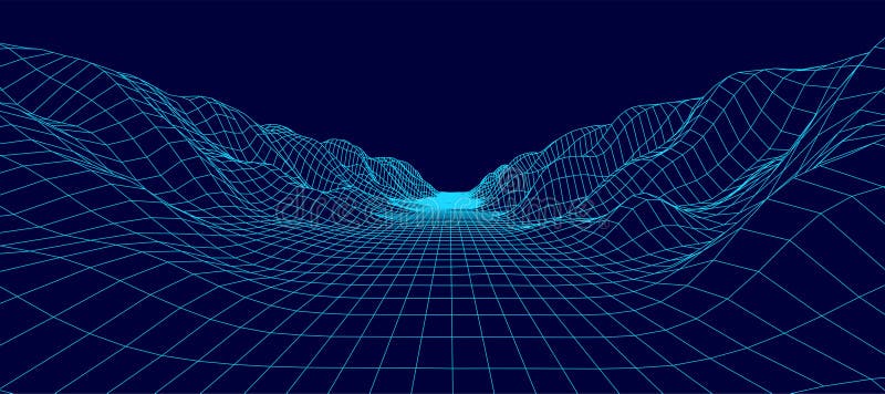 Digital Wireframe Landscape on Blue Background. Wireframe Terrain ...