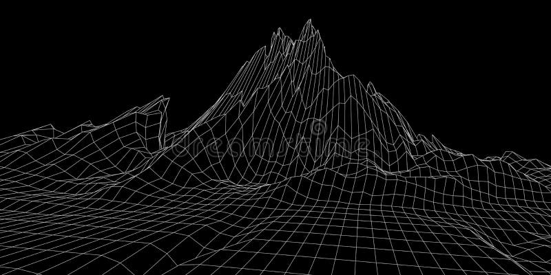 Digital Wireframe Landscape. Wireframe Terrain Polygon Landscape Design ...