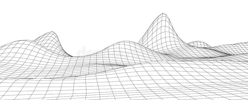 Digital Wireframe Landscape. Wireframe Terrain Polygon Landscape Design ...