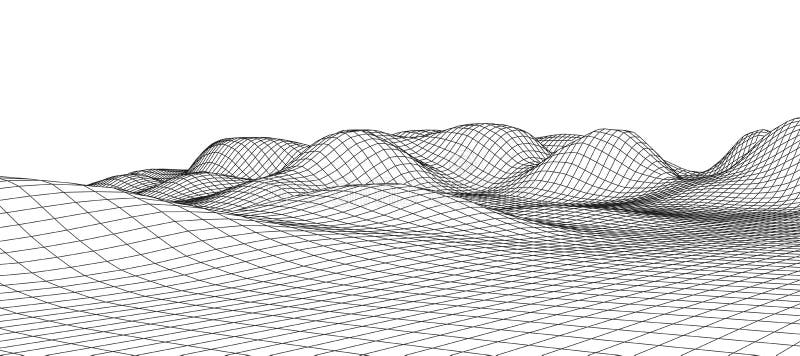 Digital Wireframe Landscape. Wireframe Terrain Polygon Landscape Design ...