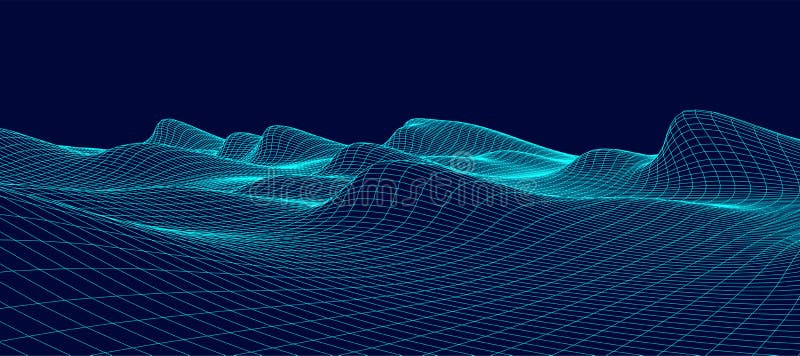 Digital Wireframe Landscape. Wireframe Terrain Polygon Landscape Design ...
